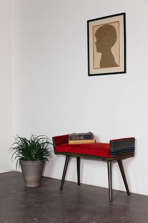 Studio Series: Backless Vanity Size Stool in Folklorica with Flame Red ...