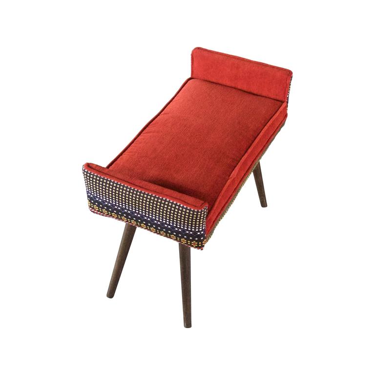 Studio Series: Backless Vanity Size Stool in Folklorica with Flame Red ...