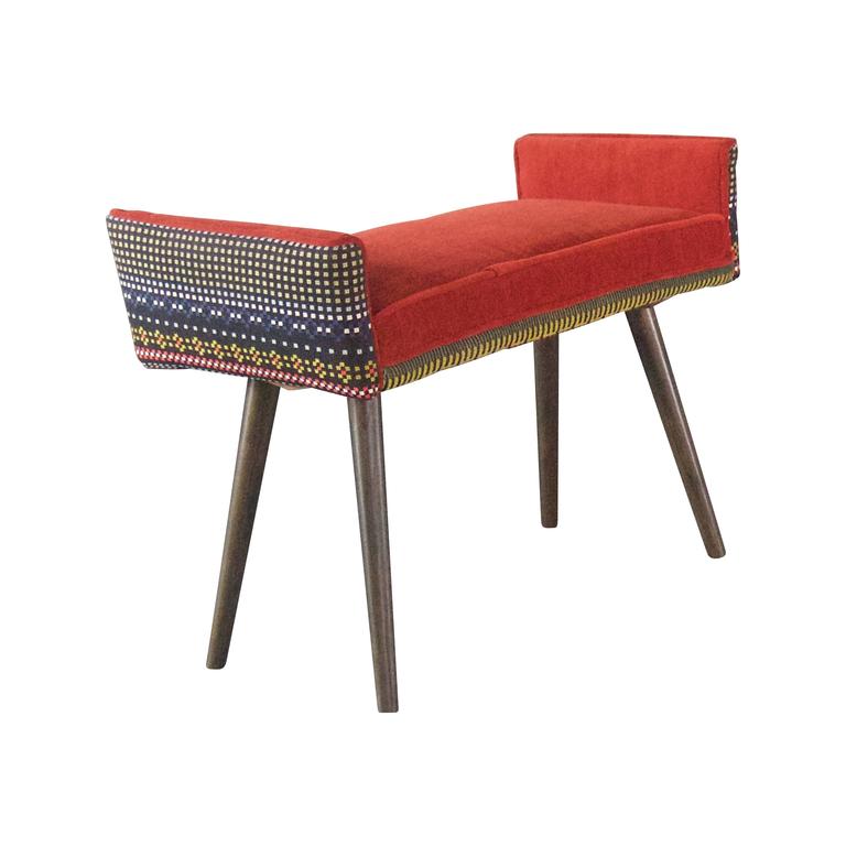 Studio Series: Backless Vanity Size Stool in Folklorica with Flame Red ...