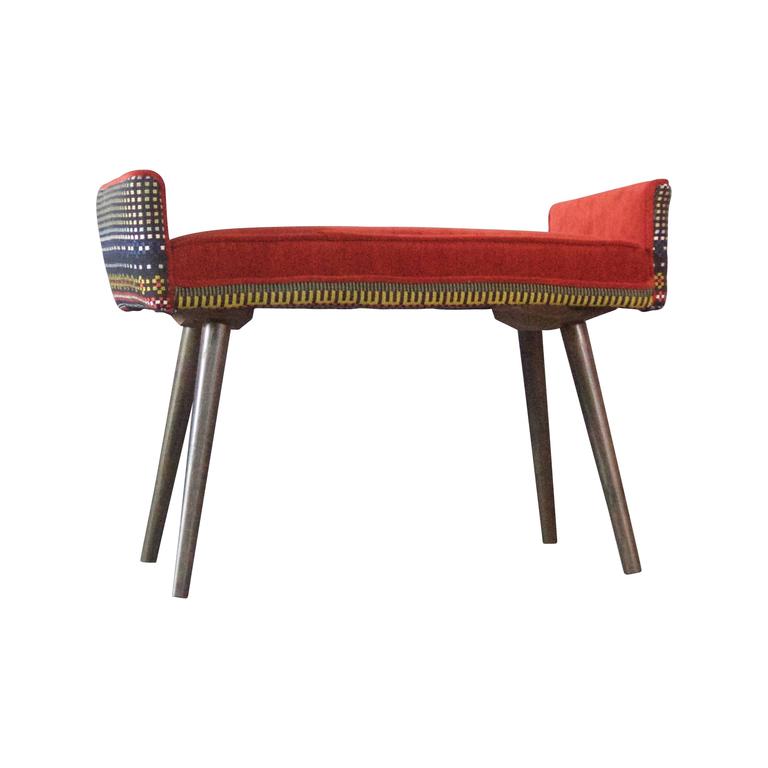 Studio Series: Backless Vanity Size Stool in Folklorica with Flame Red ...