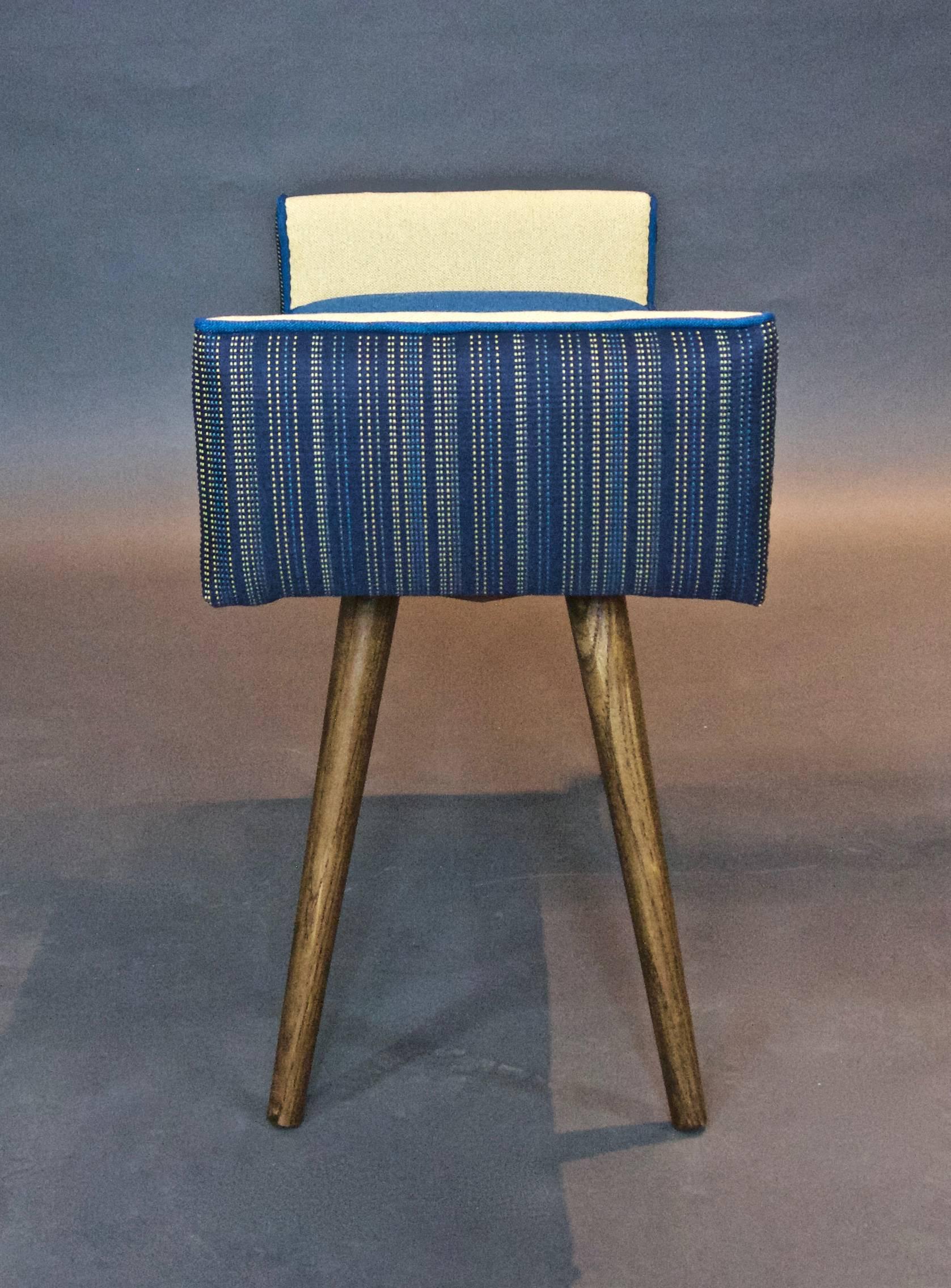 Studio Series: Backless Vanity Size Stool in Navy Pinstripe, Blue Seat ...
