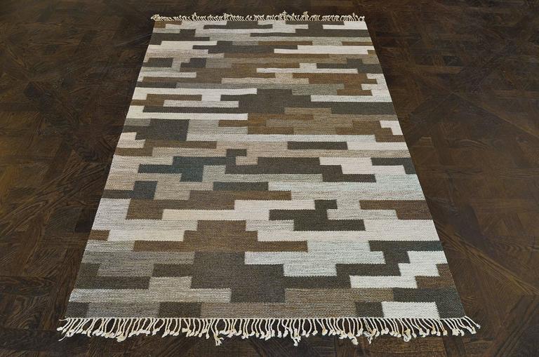 Signed Mid-20th Century Handwoven Wool Swedish Rug For Sale at 1stDibs
