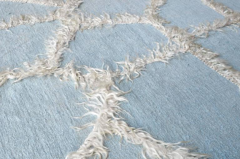 Handwoven Sky-blue Vintage Turkish Rug with Long Tufts of Wool For Sale ...