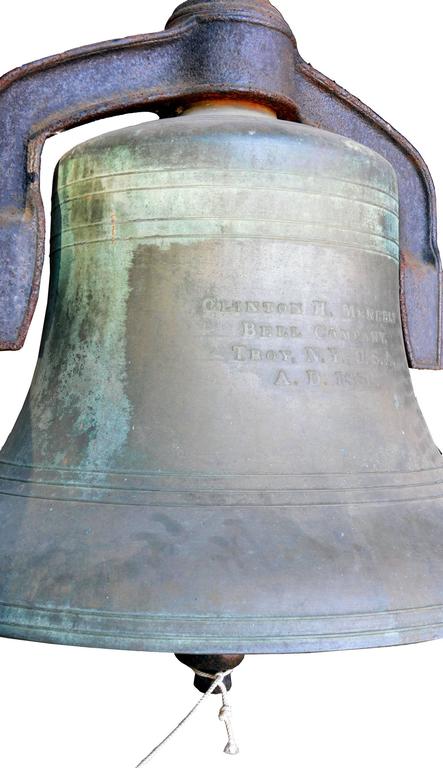 Early American Solid Bronze Bell with Decorative Cast Iron Support ...
