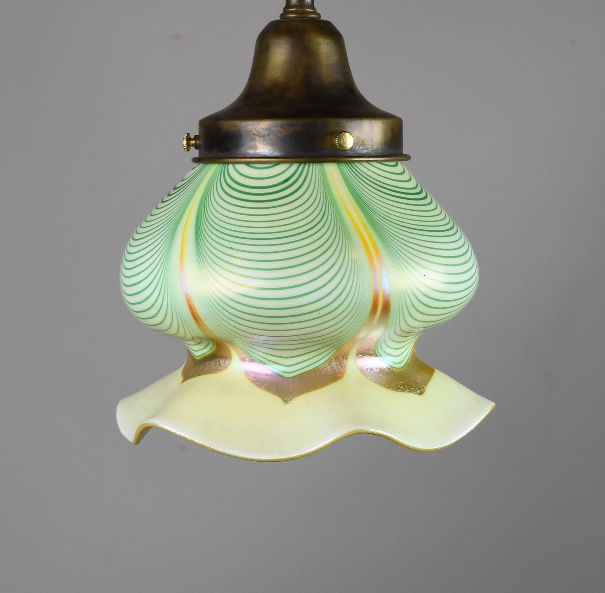 Pulled Feather Steuben Shade on Pendant at 1stDibs