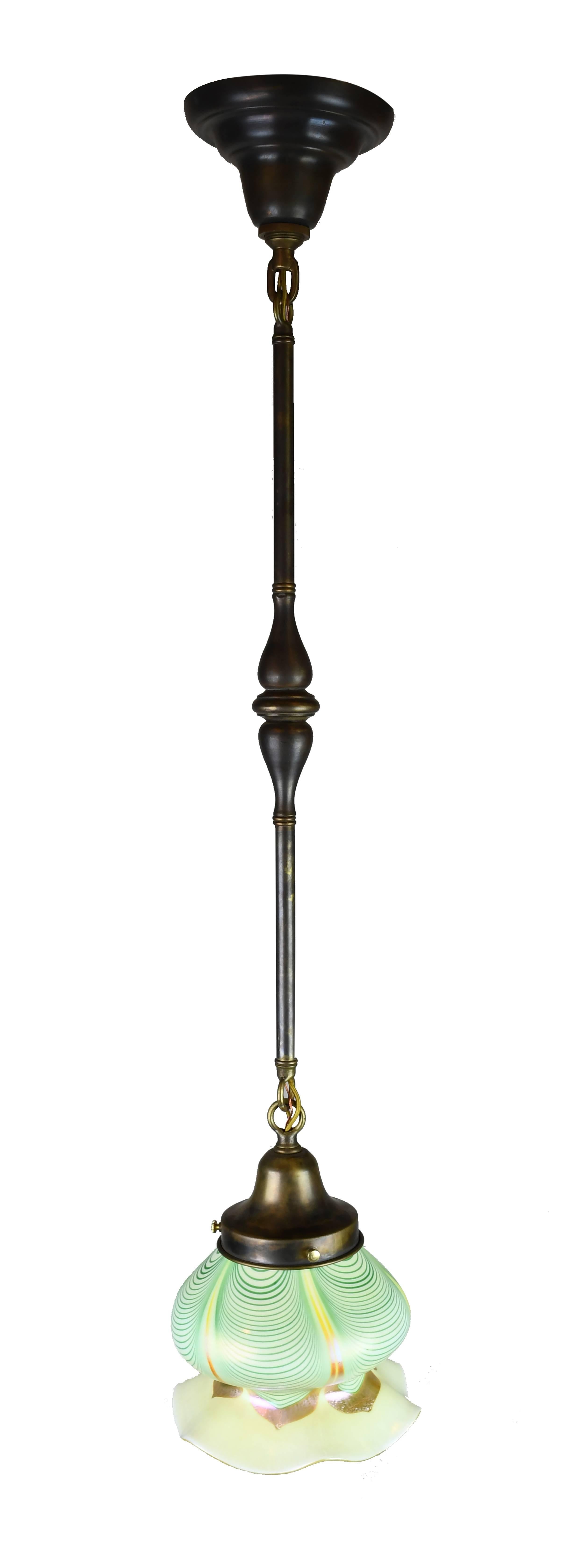 Pulled Feather Steuben Shade on Pendant at 1stDibs