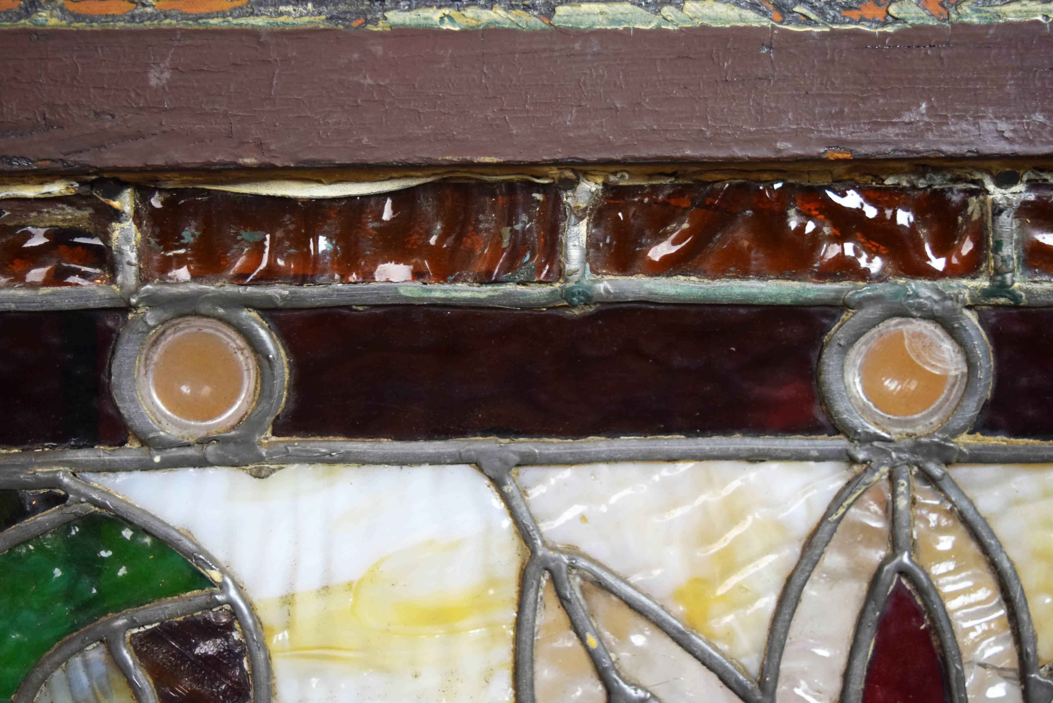 Victorian Transom Stained Glass Window with Jewels at 1stDibs