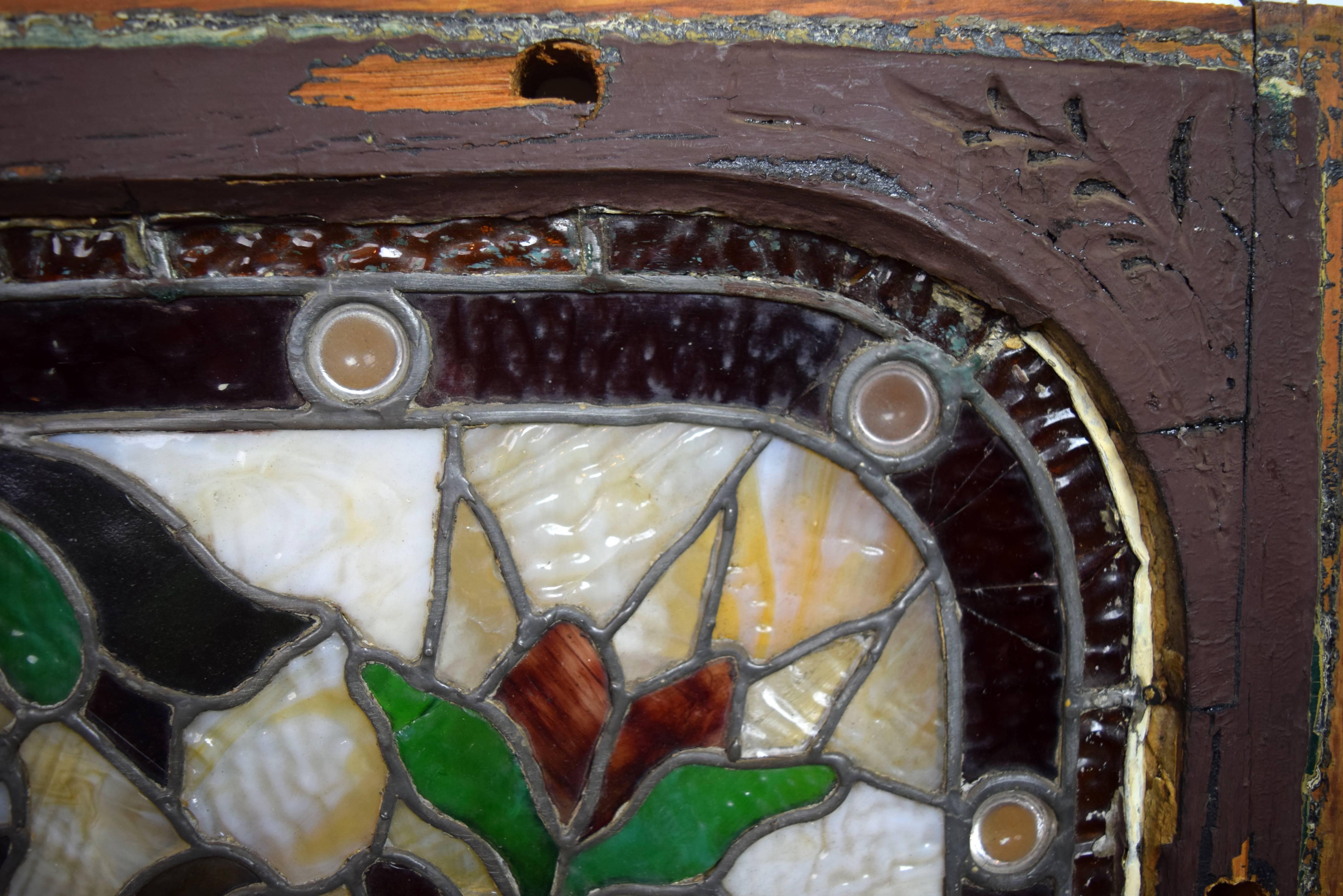 Victorian Transom Stained Glass Window with Jewels at 1stDibs