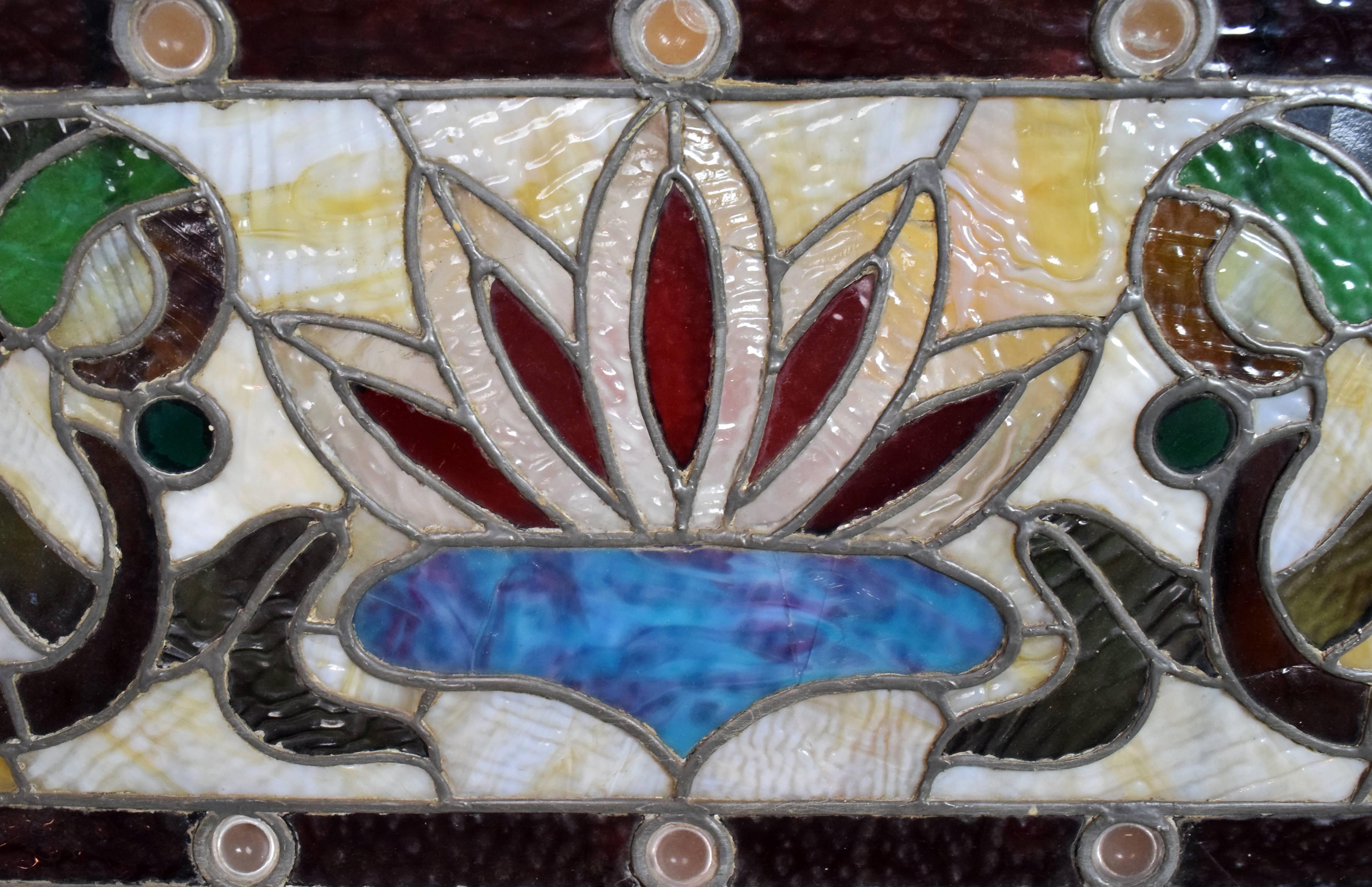 Victorian Transom Stained Glass Window with Jewels at 1stDibs