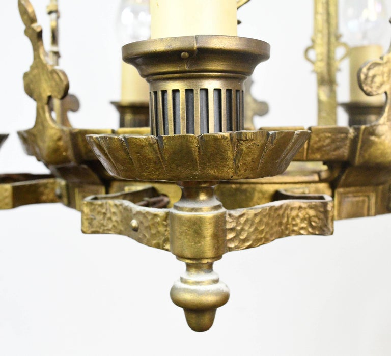 Gothic Revival Five Candle Chandelier with Mica Bowl For Sale at 1stDibs