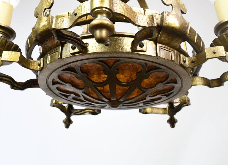 Gothic Revival Five Candle Chandelier with Mica Bowl For Sale at 1stDibs