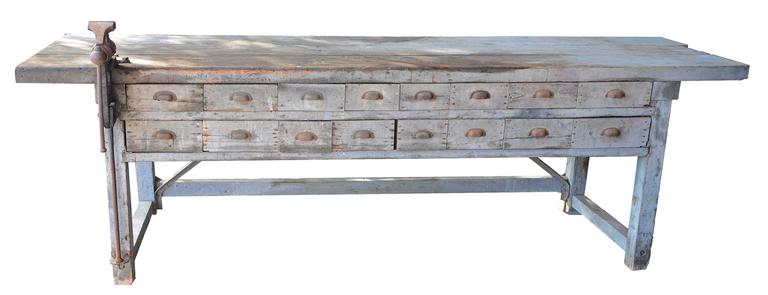 Rustic Handmade Work Bench with Blacksmith Vice at 1stDibs