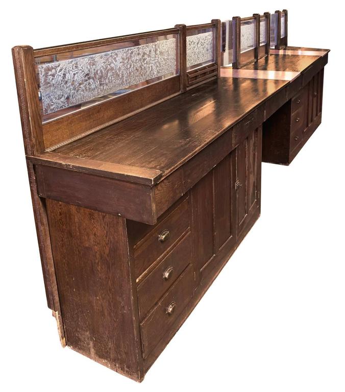 Early 20th Century Bank Teller Counter with Oak, Granite and Frosted ...