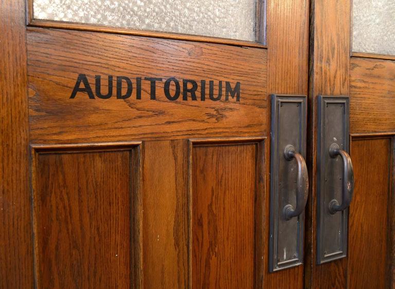 Vintage Auditorium Doors in Oak with Textured Glass and Original ...