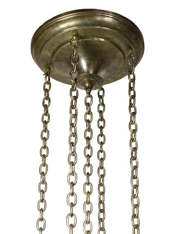 Stunning Set of Pulled Feather Quezal Shades on Cast Brass Pan Fixture ...