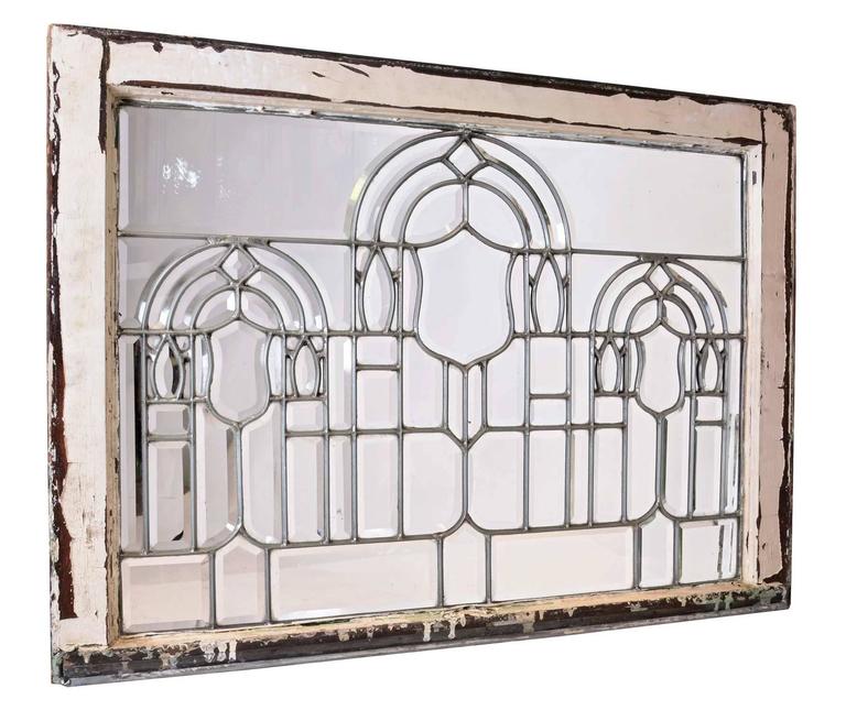 Turn-of-the-Century Beveled Glass Window with Arches For Sale at 1stDibs