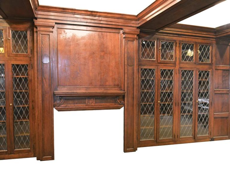 Complete Walnut Library with Diamond Pane Leaded Glass Doors, circa ...