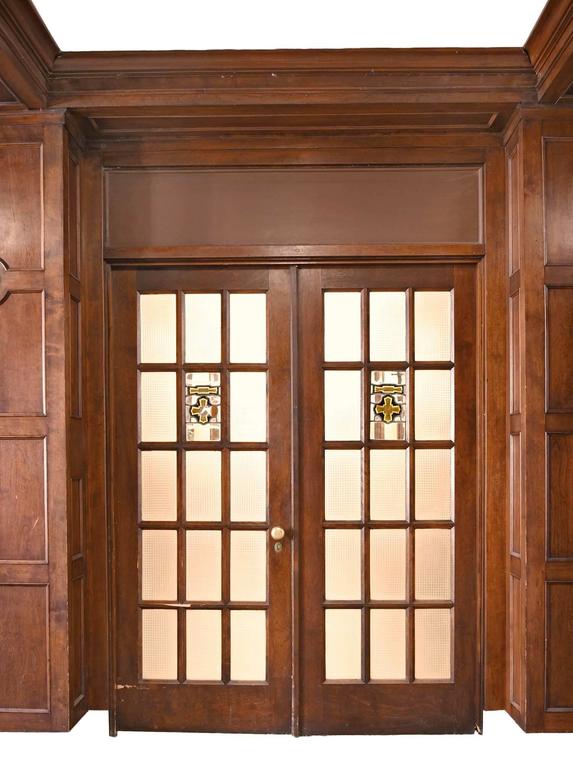 Complete Walnut Library with Diamond Pane Leaded Glass Doors, circa ...