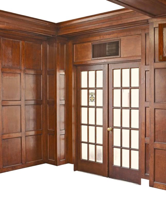 Complete Walnut Library with Diamond Pane Leaded Glass Doors, circa ...