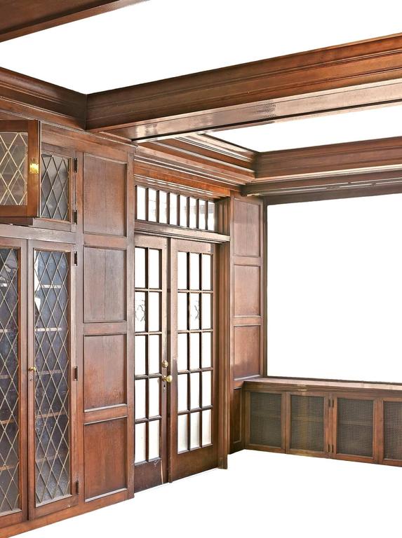 Complete Walnut Library with Diamond Pane Leaded Glass Doors, circa ...