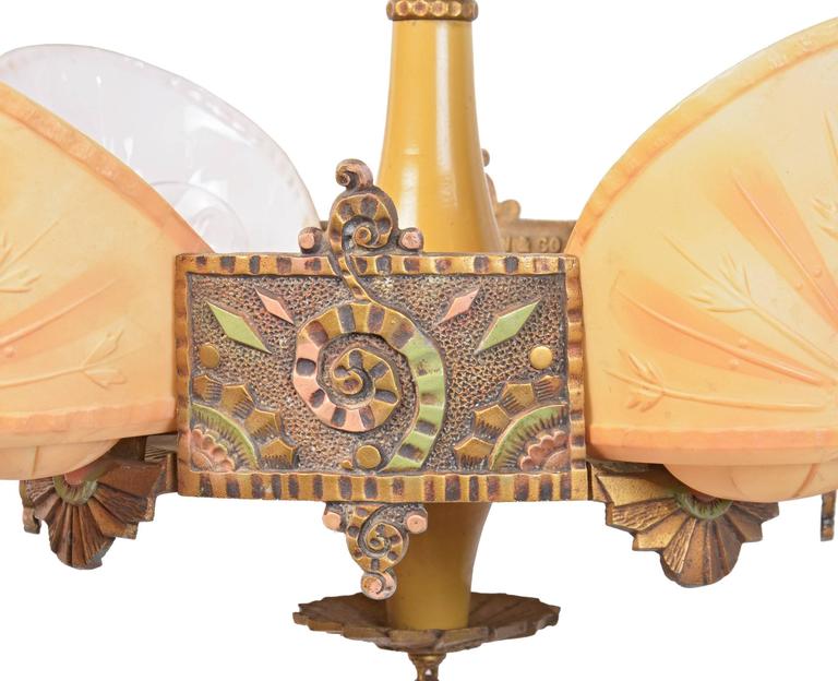 Beardslee Williamson Polychrome Art Deco Slip Shade Chandelier For Sale ...