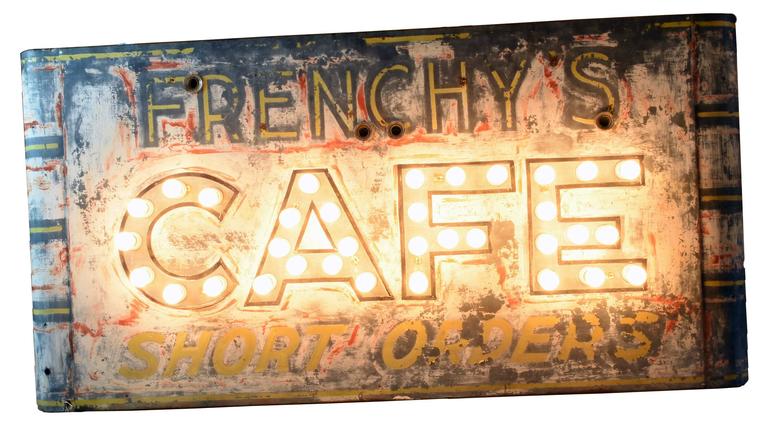 1930s Frenchy's Cafe Sign with Marquee Bulbs, Perfect Patina at 1stDibs
