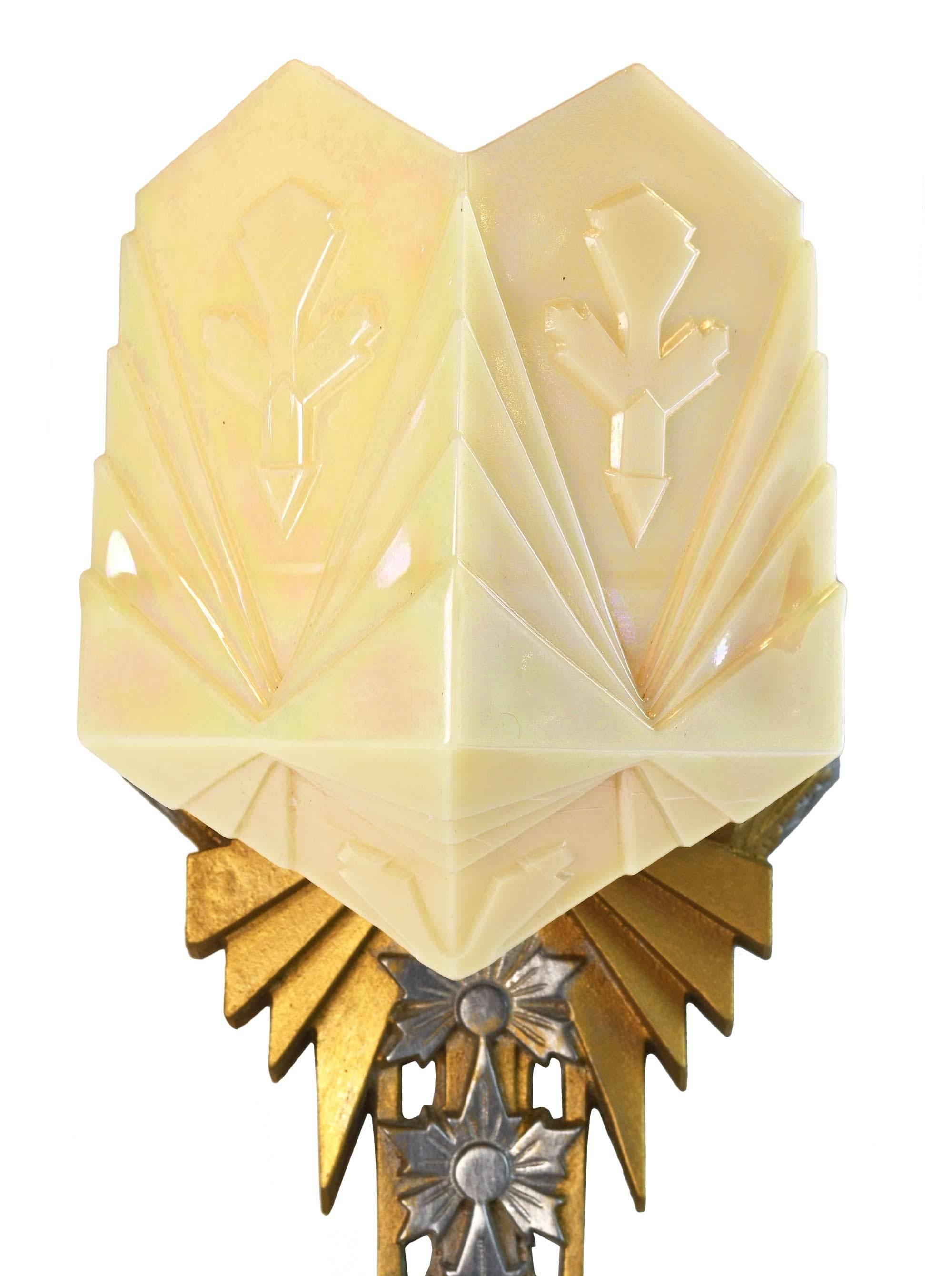 Rare High Art Deco Slipper Shade Scone with Custard Glass Shade, circa ...