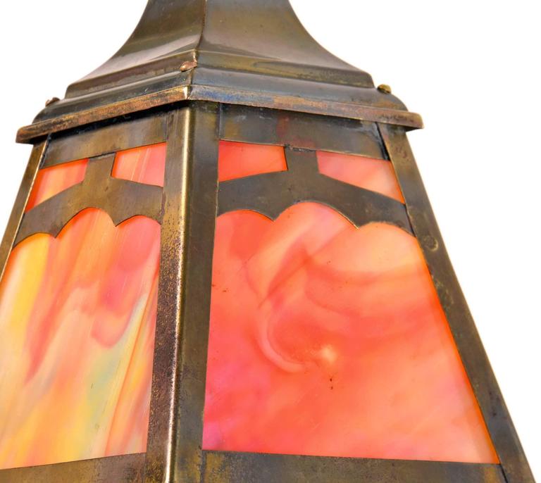 Philip Handel Lighting Co. Brass Pendant with Colorful Slag Glass ...