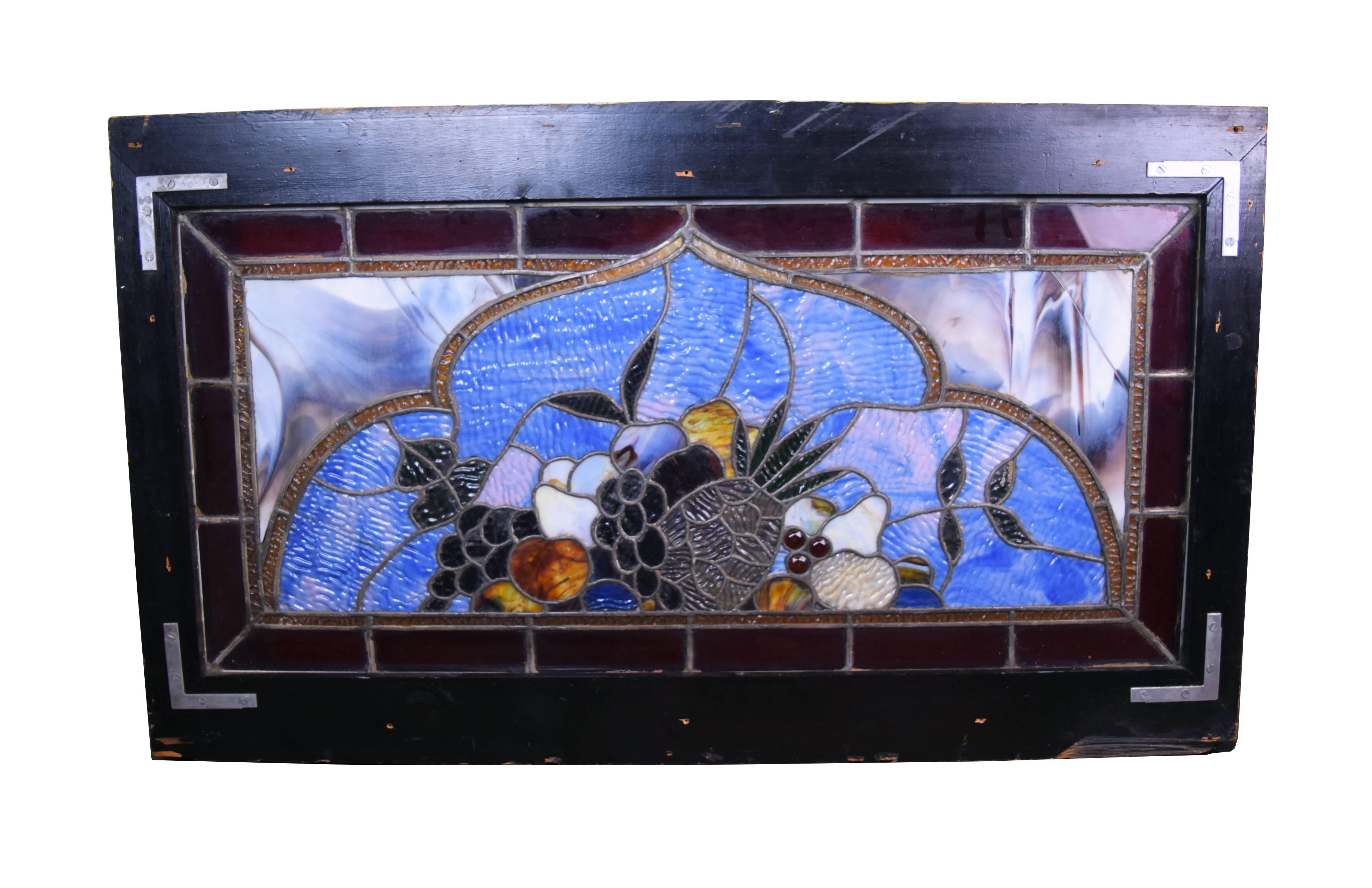 Victorian Transom Stained Glass Window with Fruit, circa 1900 at 1stDibs