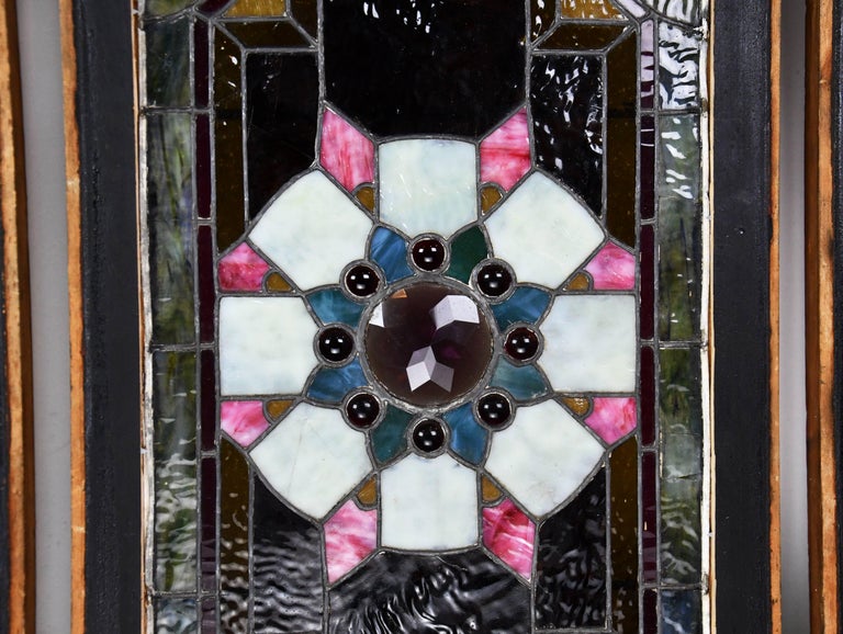 Three-Piece Stained Glass Victorian Window Unit at 1stDibs