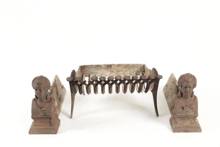 Pair of Fireplace Dogs and Fire Log Holder For Sale at 1stdibs