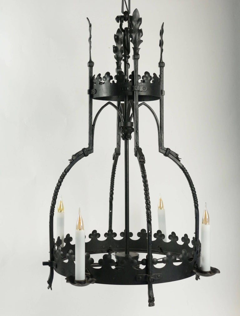 Hanging Lamp in the Gothic Style in Wrought Iron, Beginning of the 20th ...
