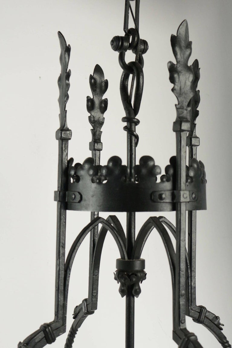 Hanging Lamp in the Gothic Style in Wrought Iron, Beginning of the 20th ...