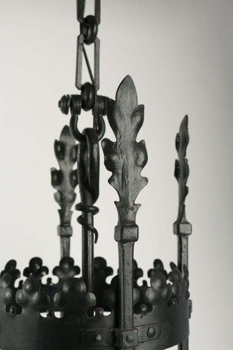 Hanging Lamp in the Gothic Style in Wrought Iron, Beginning of the 20th ...