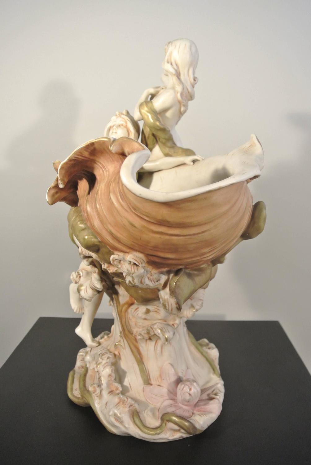 Royal Dux Porcelain Centrepiece Art Nouveau '2 Women on Conch Shell ...