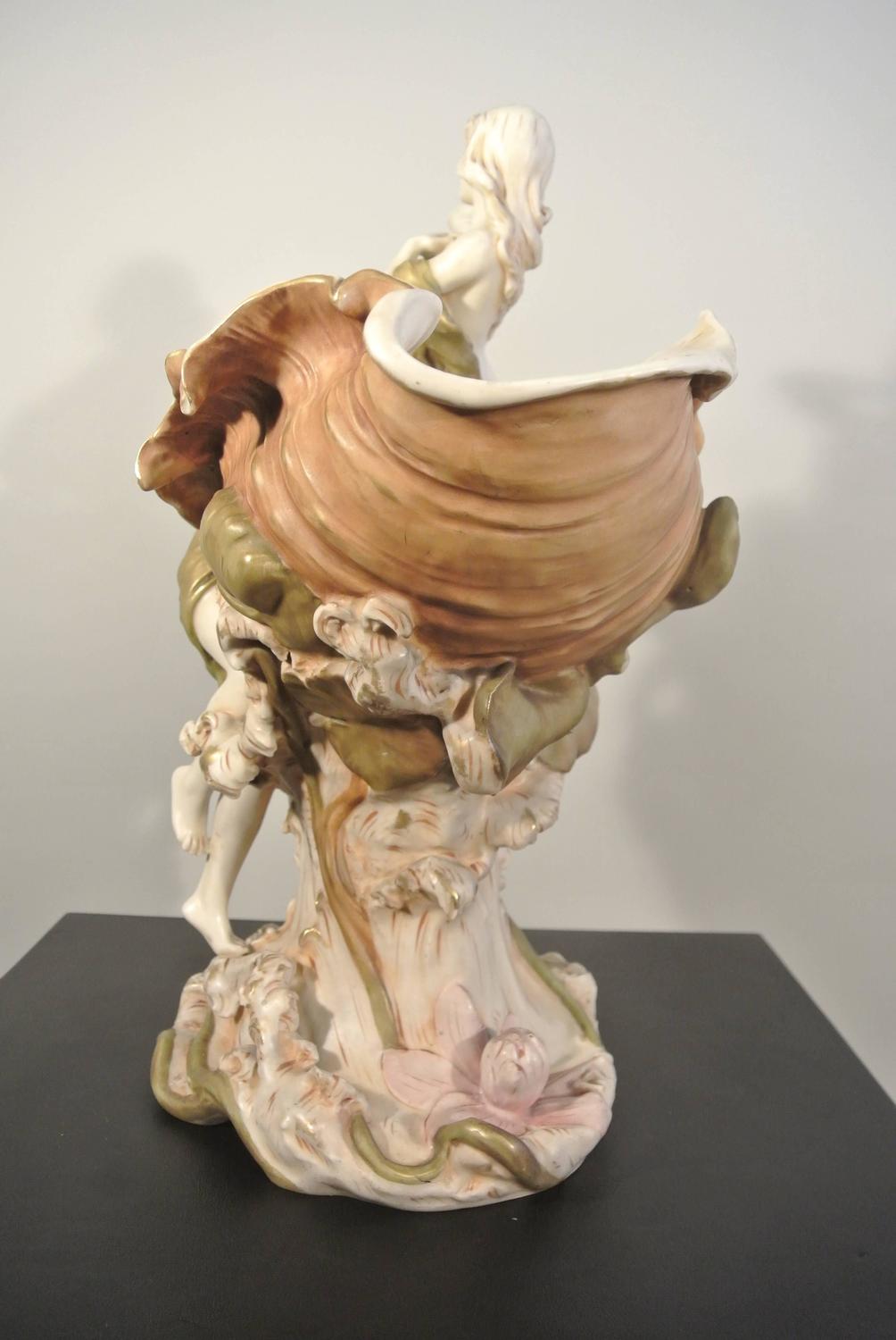 Royal Dux Porcelain Centrepiece Art Nouveau '2 Women on Conch Shell ...