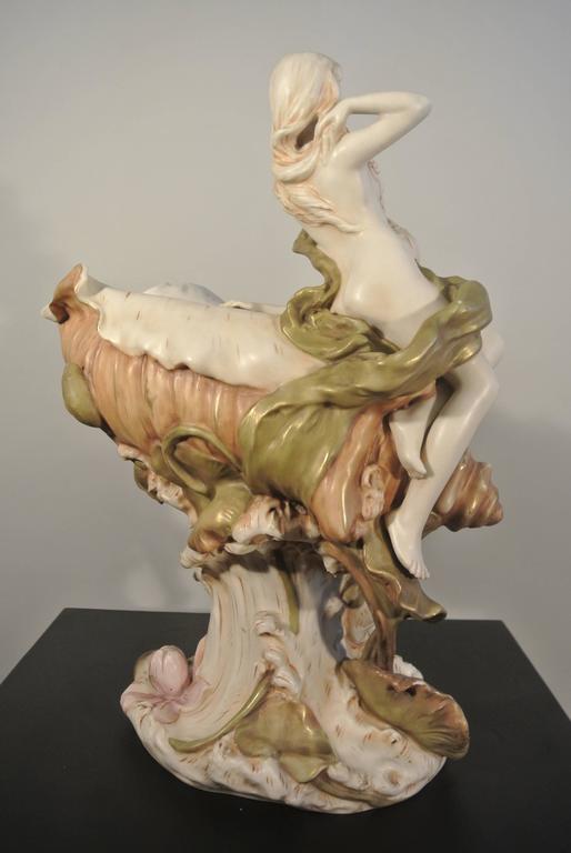 Royal Dux Porcelain Centrepiece Art Nouveau '2 Women on Conch Shell ...