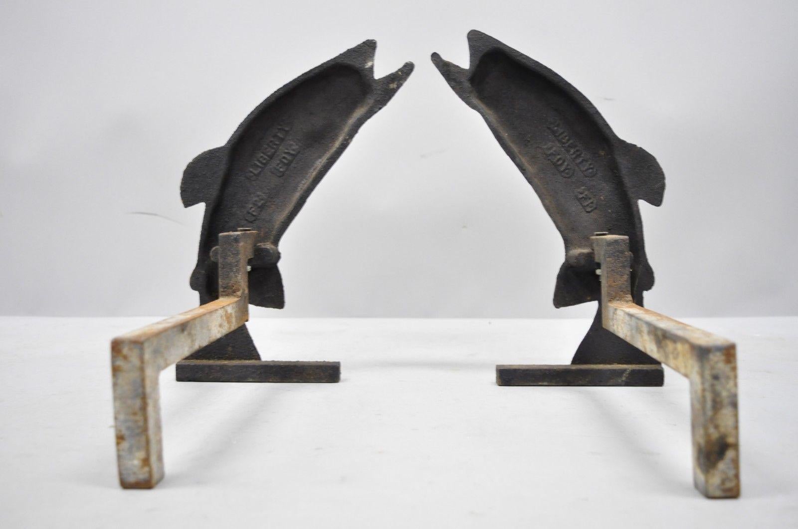 Pair of Antique Black Cast Iron Leaping Trout Fish Andirons by Liberty ...