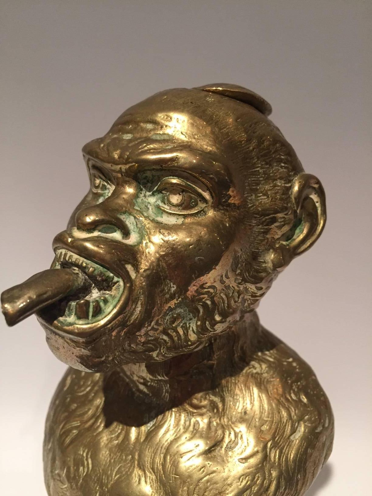 Rare 19th Century Continental Monkey Head Bronze Tobacco Cigar Lighter ...