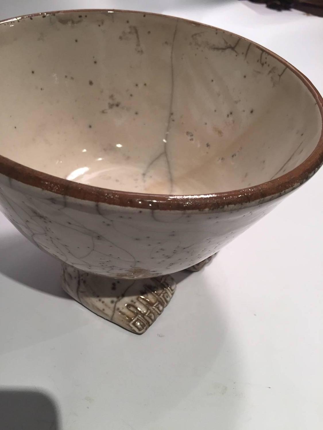 Egyptian Footed Glazed Ceramic Libation Bowl from Luxor at 1stdibs