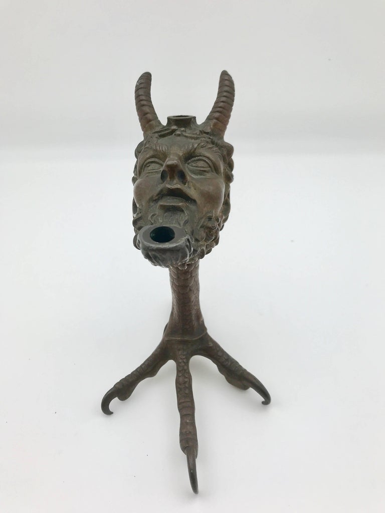 19th Century Continental Satyr, Pan, Devil Head Bronze Tobacco Cigar ...
