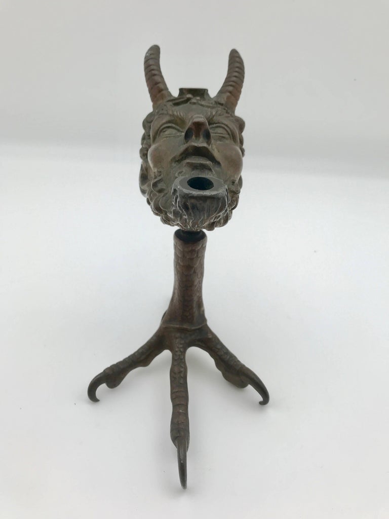 19th Century Continental Satyr, Pan, Devil Head Bronze Tobacco Cigar ...