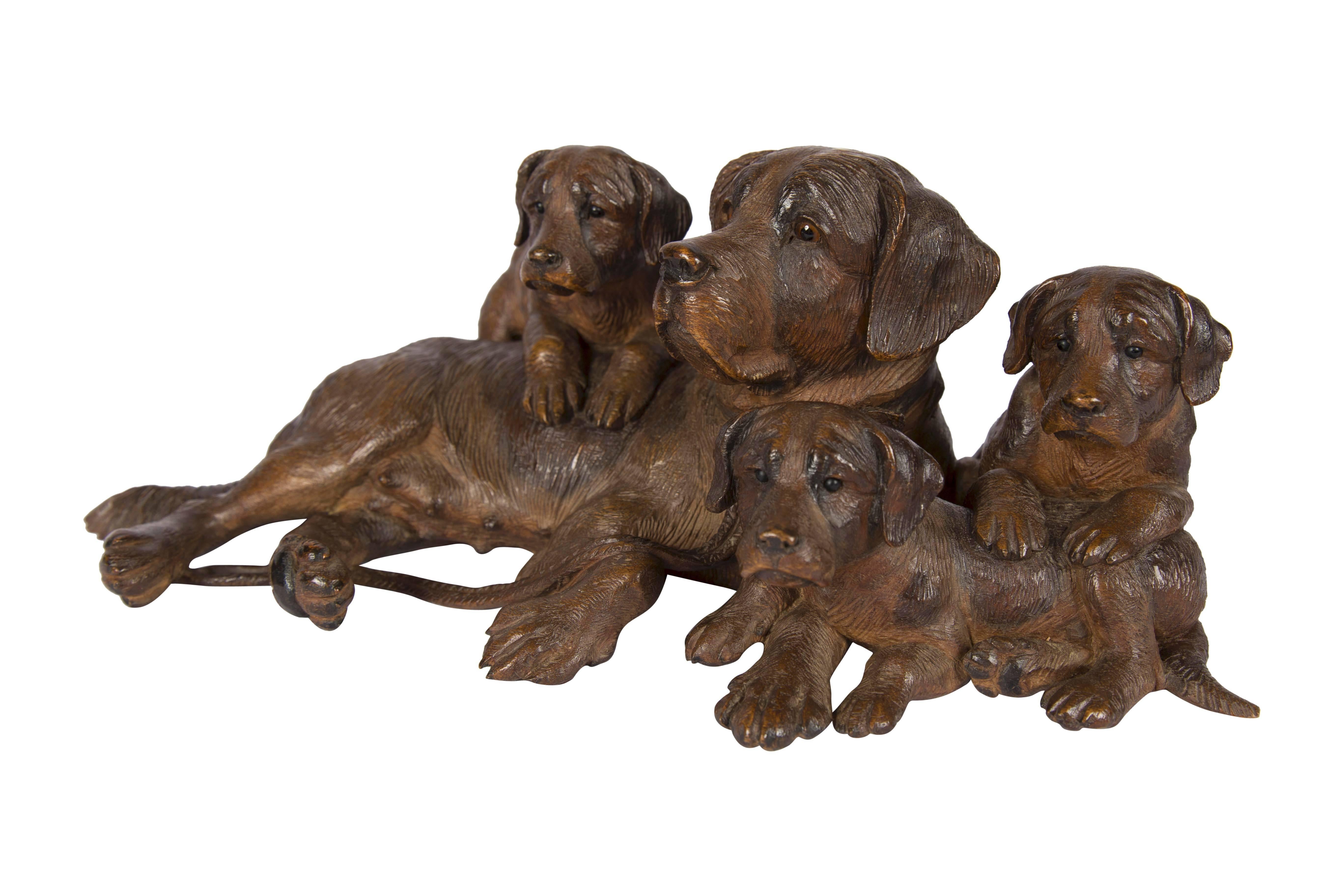 Swiss "Black Forest" Carved Dog Group, by Walter Mader, circa 1900 For ...