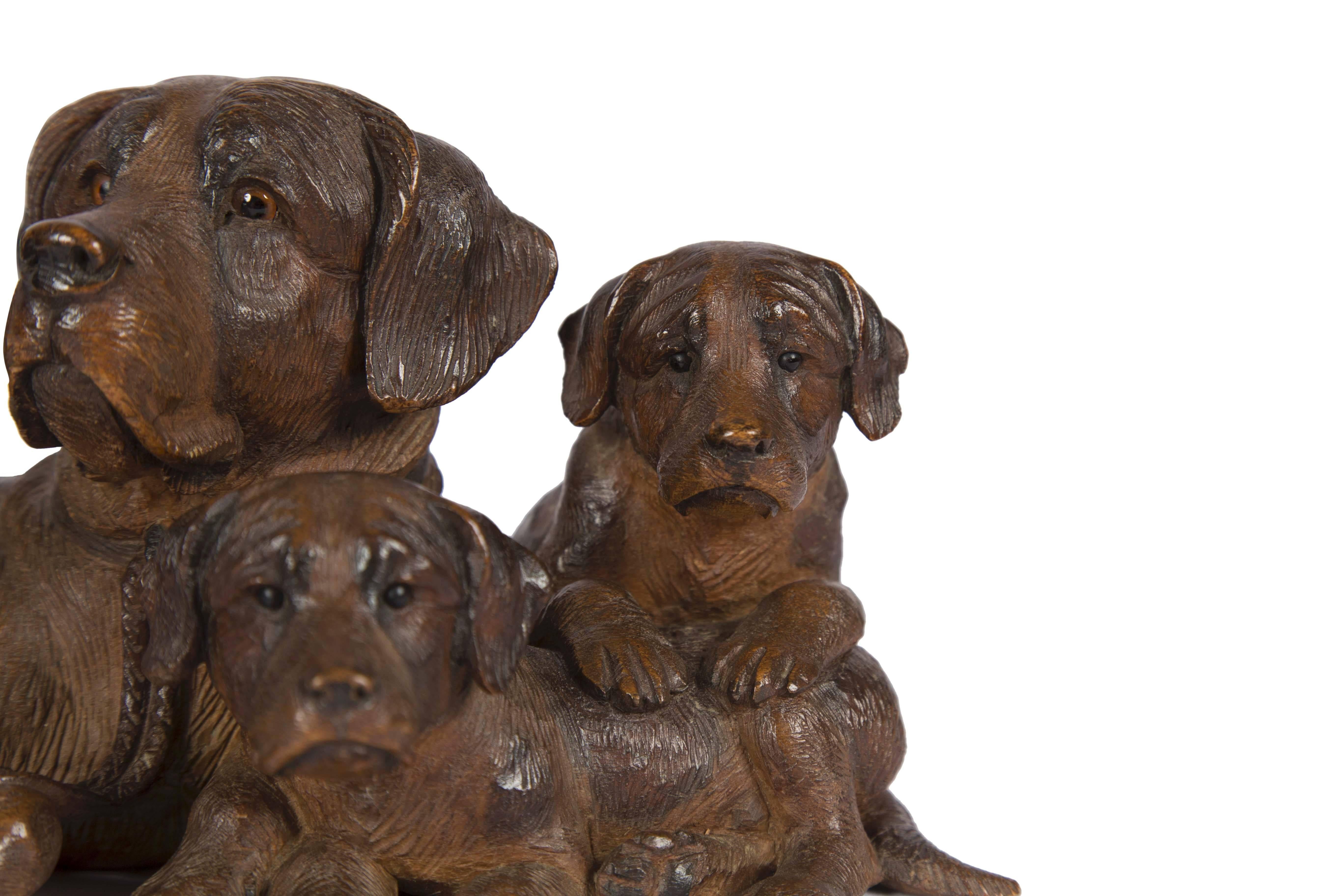 Swiss "Black Forest" Carved Dog Group, by Walter Mader, circa 1900 For ...