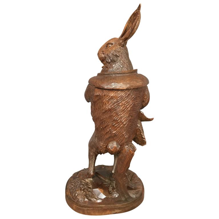 Late 19th Century Swiss Black Forest Carved Rabbit Tobacco Jar For Sale ...