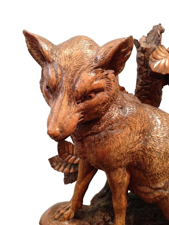 Late 19th Century Swiss Black Forest Fox Carving at 1stDibs
