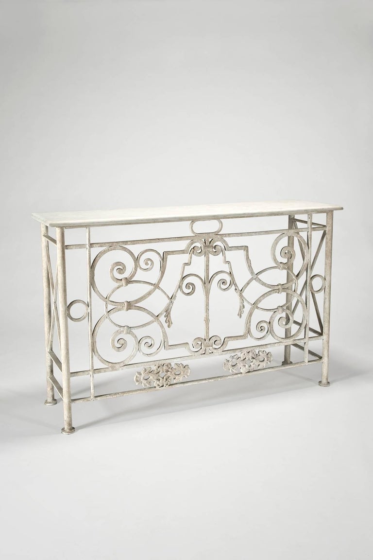Custom Made Iron "Juliet Balcony" Marble-Topped Console at 1stDibs