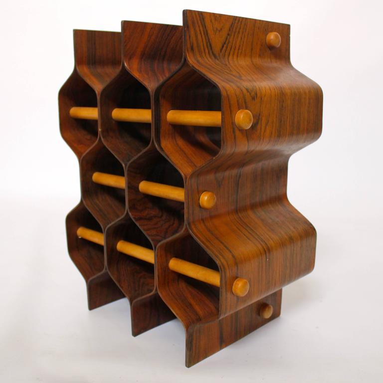 Torsten Johansson Swedish Rosewood and Birch Honeycomb Wine Rack, 1960s ...