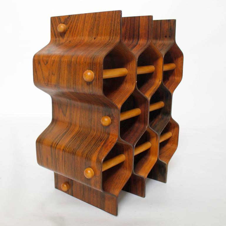 Torsten Johansson Swedish Rosewood and Birch Honeycomb Wine Rack, 1960s ...