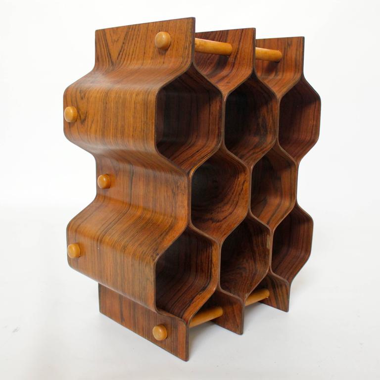 Torsten Johansson Swedish Rosewood and Birch Honeycomb Wine Rack, 1960s ...